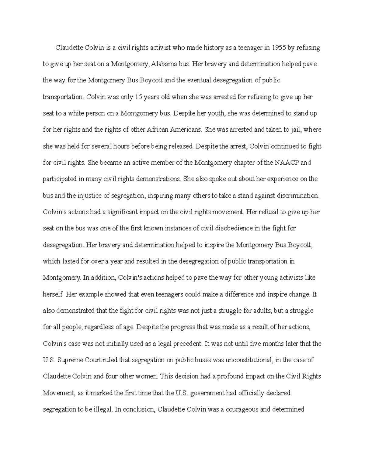 History 221 #3 - Essay on Black Figure - Claudette Colvin is a civil ...