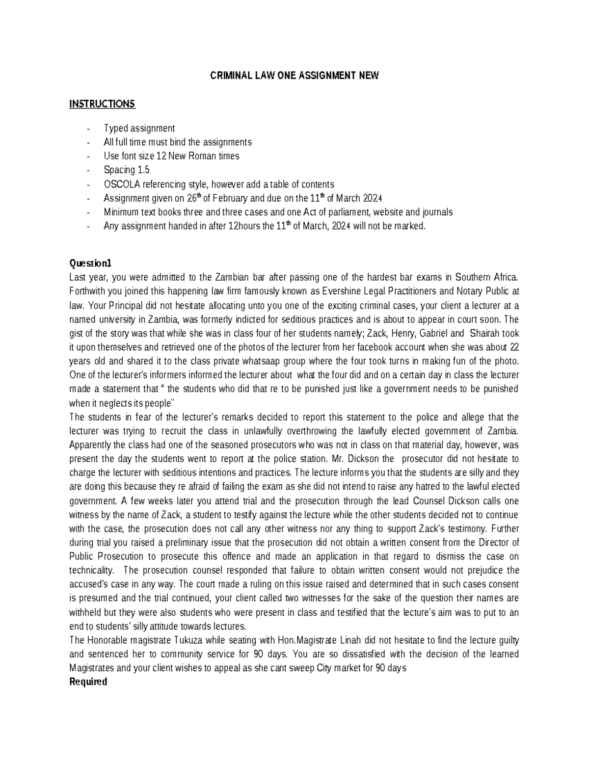 Criminal LAW ONE Assignment NEW - CRIMINAL LAW ONE ASSIGNMENT NEW ...