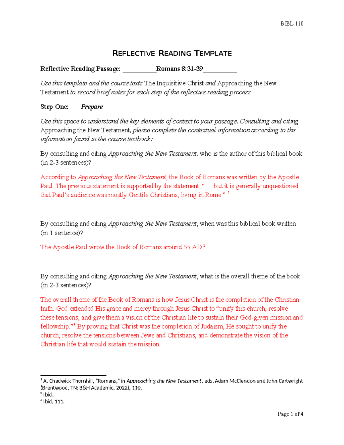 Reflective Reading - Romans - REFLECTIVE READING TEMPLATE Reflective ...