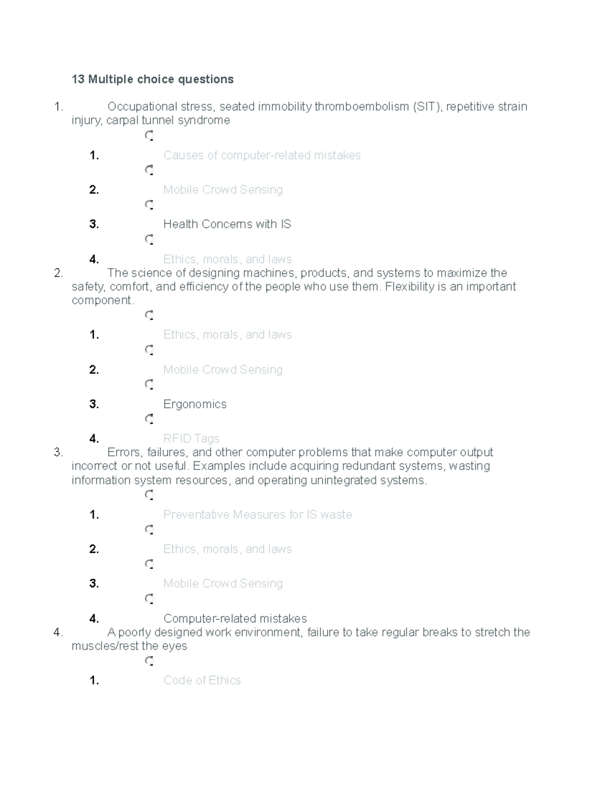 Chapter 14 test question CC201 - 13 Multiple choice questions ...