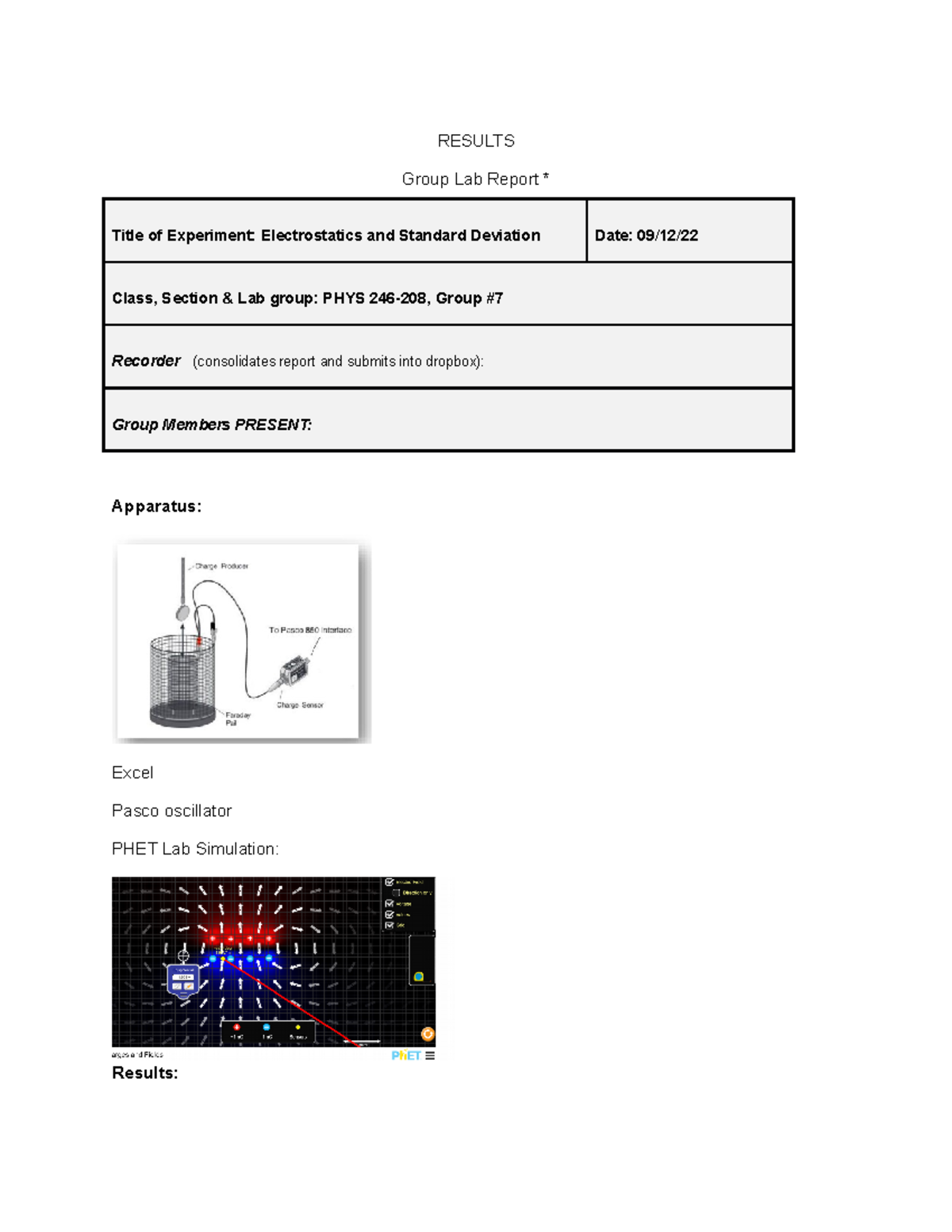 Physics Lab Report Electrostatic and SD results - RESULTS Group Lab ...