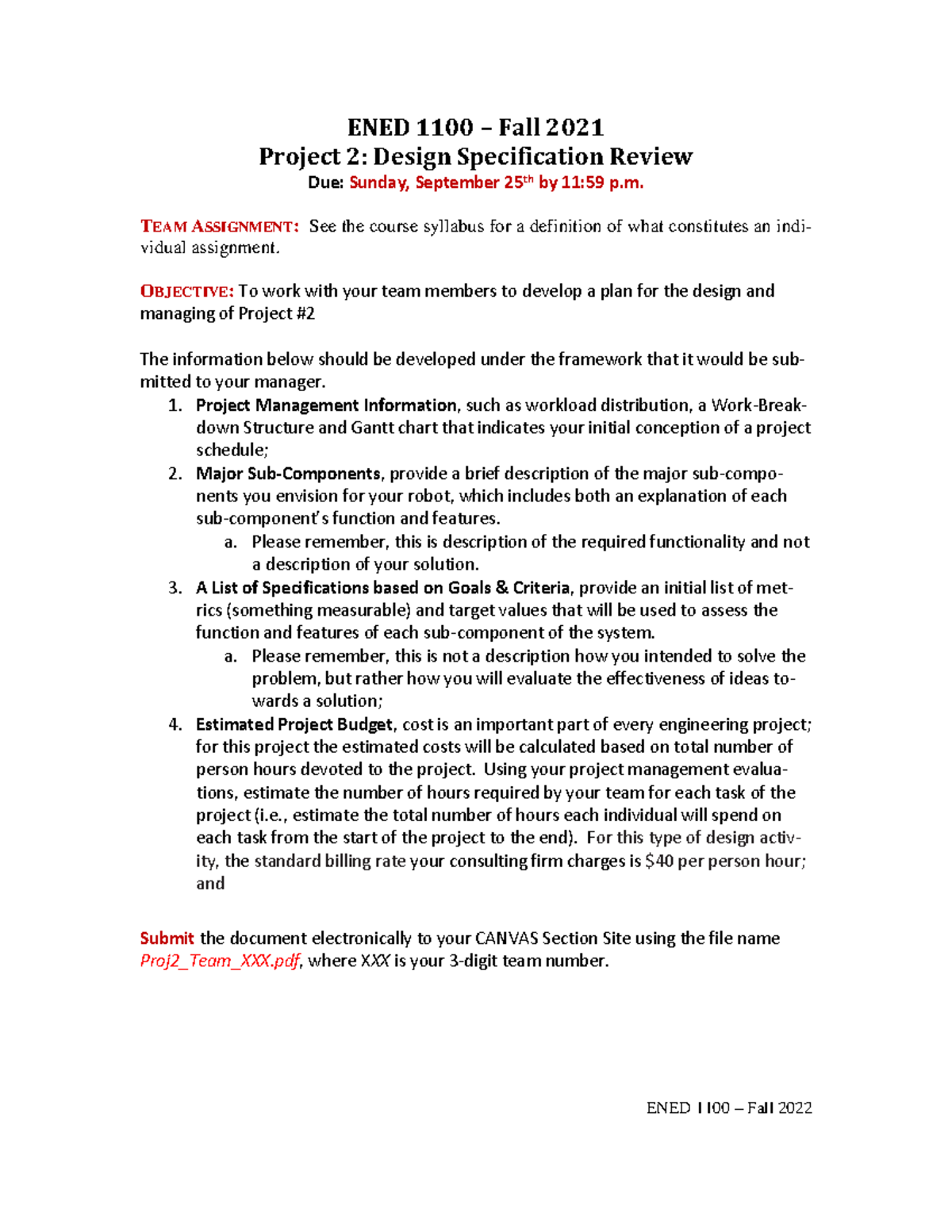 Project 2 Design Specifications - ENED 1100 – Fall 2022 ENED 1100 ...