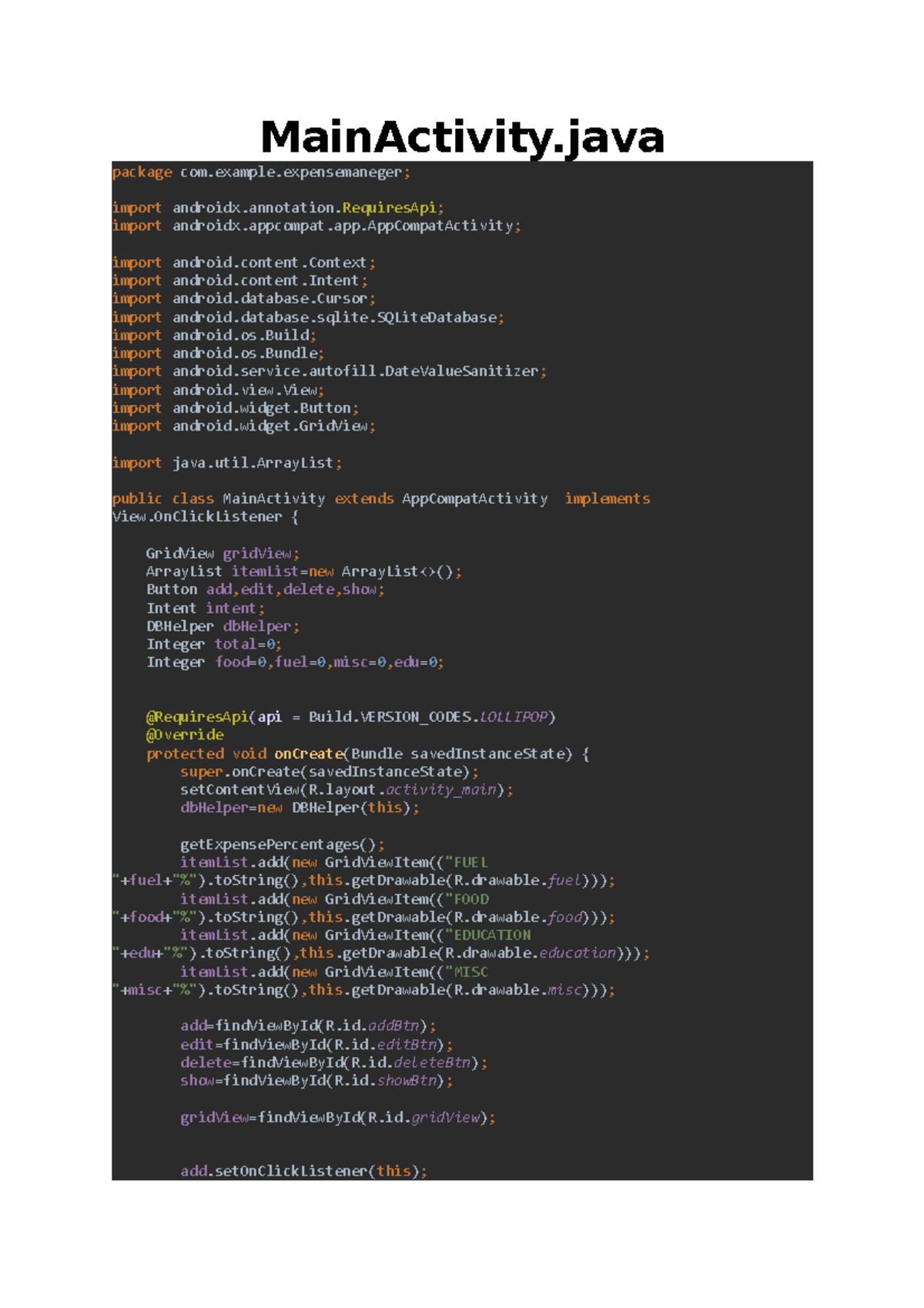 17f-8311 Sec-B SMD SQL-LITE - MainActivity package com.example; import androidx.annotation ...