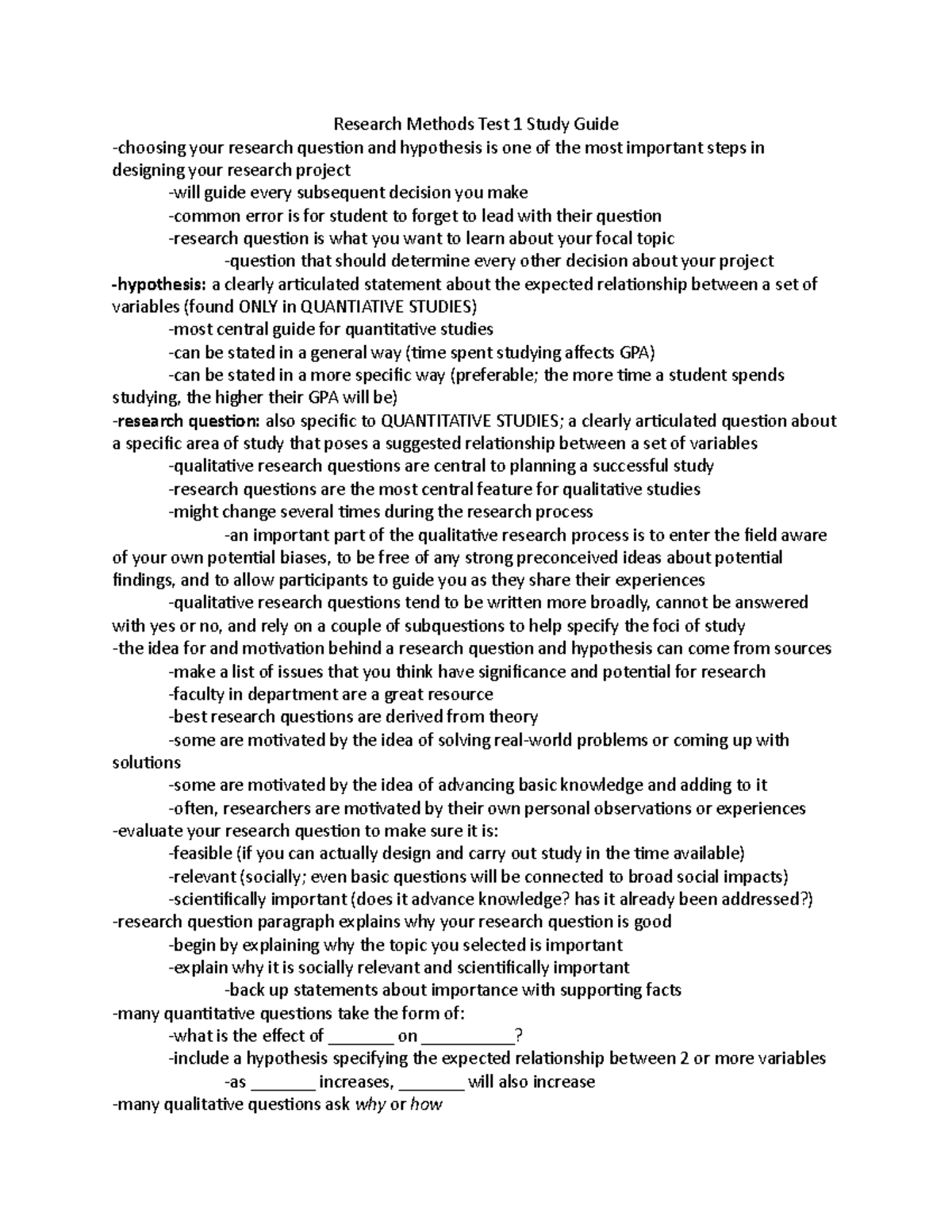 Research Methods Test 1 Study Guide - Studocu