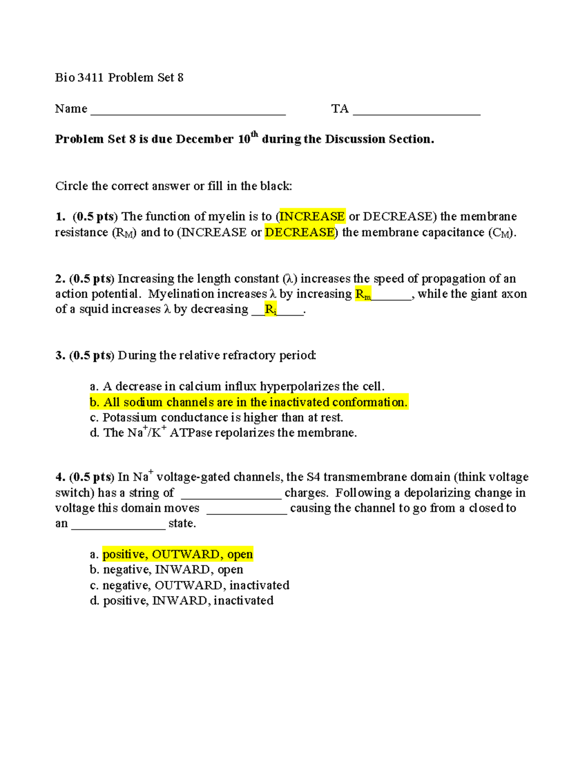 Problem Set 8 Key - Bio 3411 Problem Set 8 Name ...
