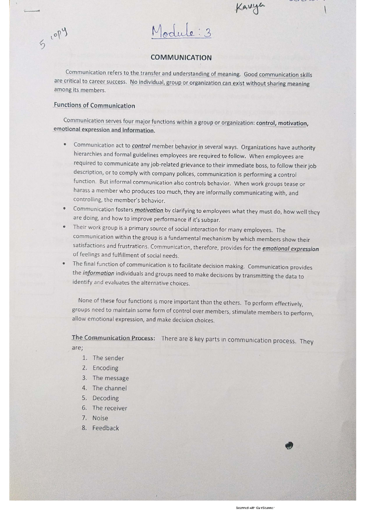 Communication note - Psychology - Studocu