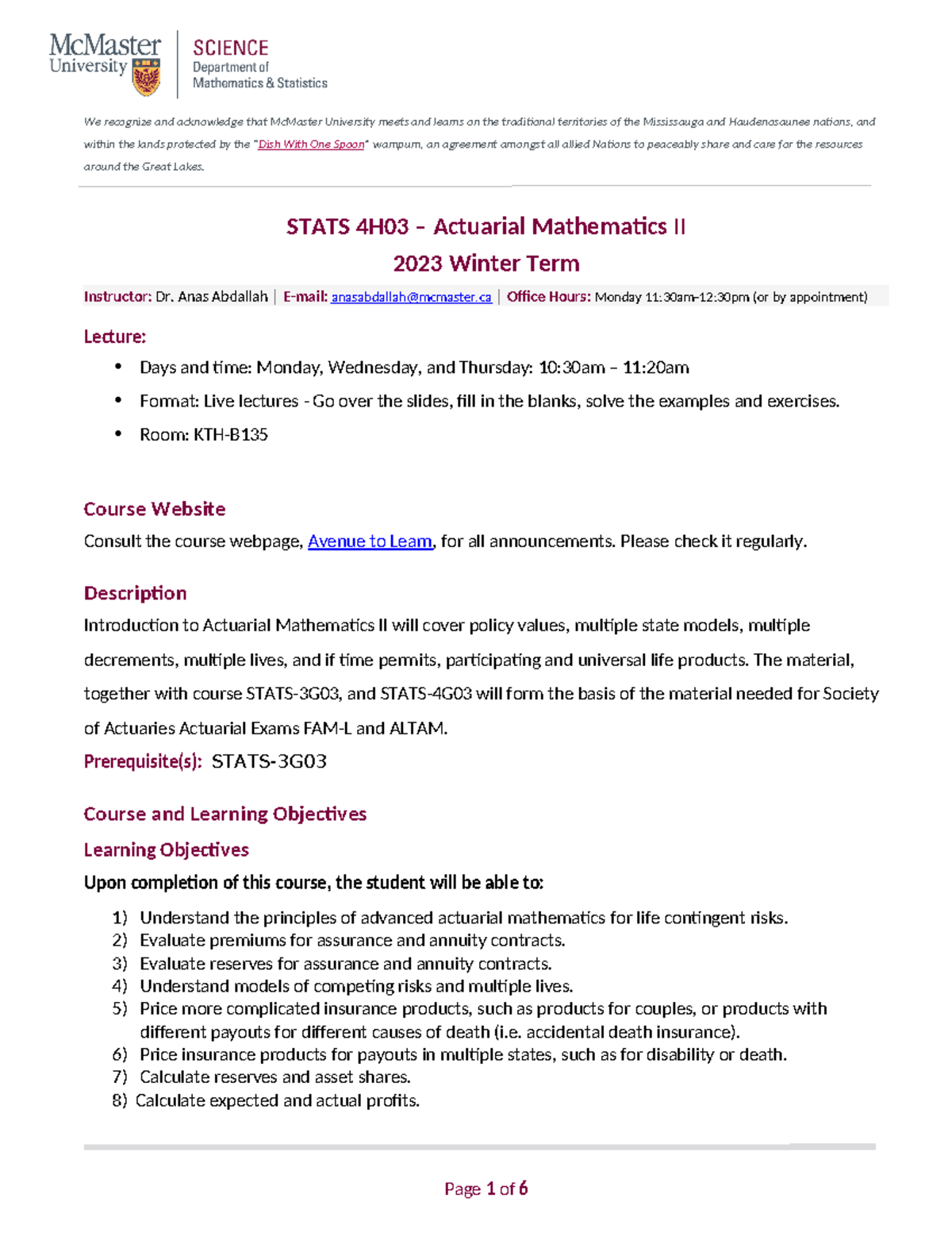 Stats-4H03 Winter-2023 Course-Outline - We recognize and acknowledge ...