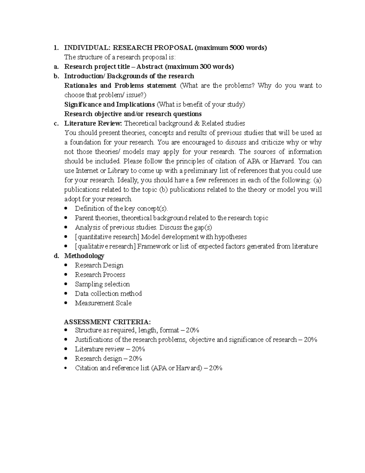 Individual Proposal Structure - 1. INDIVIDUAL: RESEARCH PROPOSAL (maximum 5000 words) The ...
