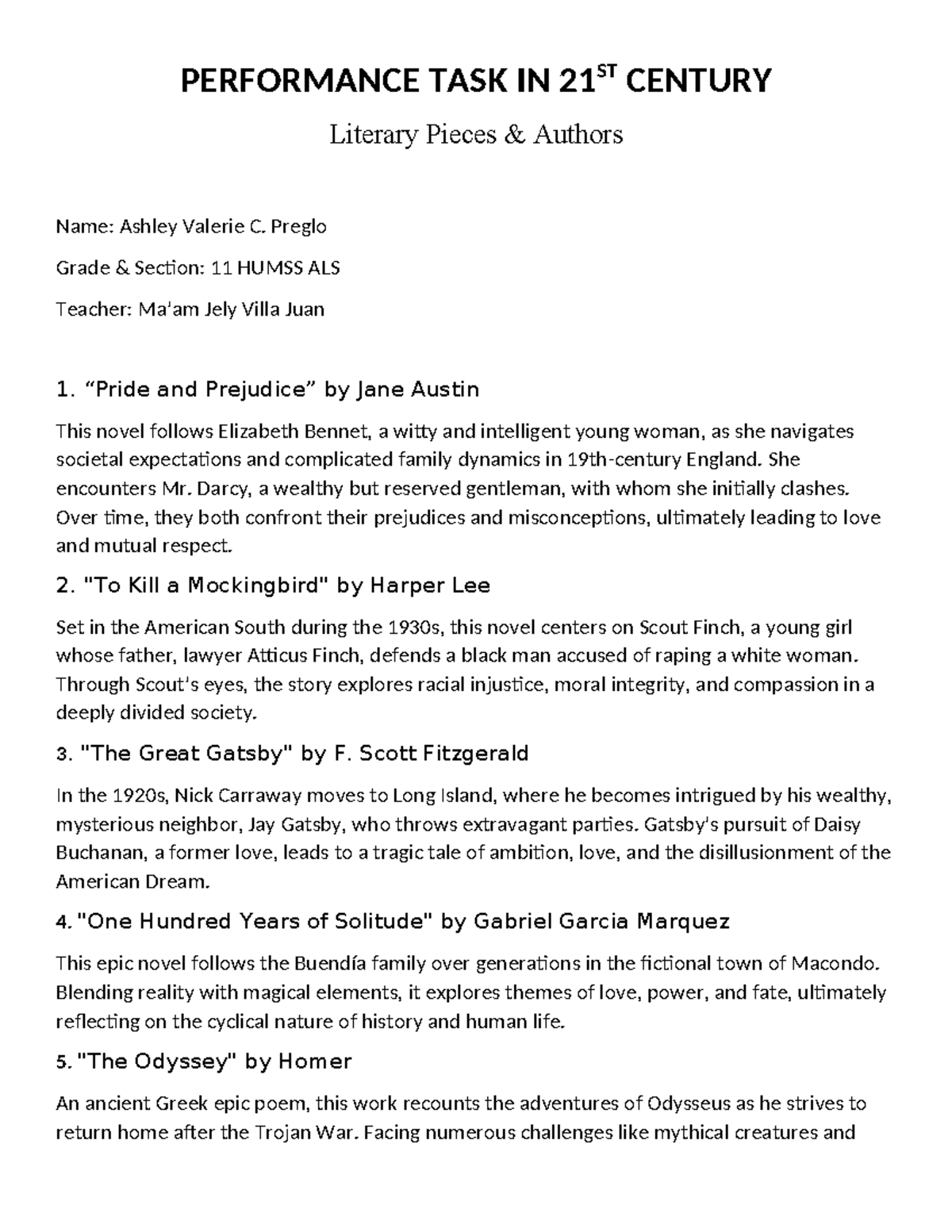 Performance TASK IN 21ST Century - PERFORMANCE TASK IN 21 ST CENTURY Literary Pieces & Authors ...