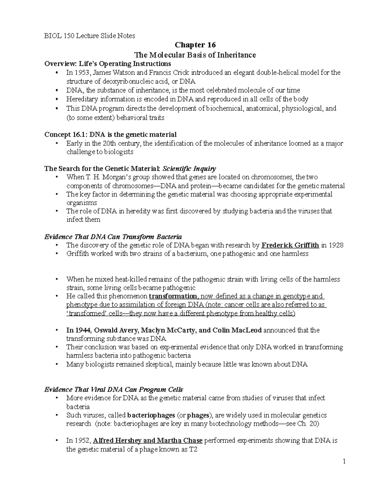 Chapter 16 lecture notes- Complete - BIOL 150 Lecture Slide Notes ...