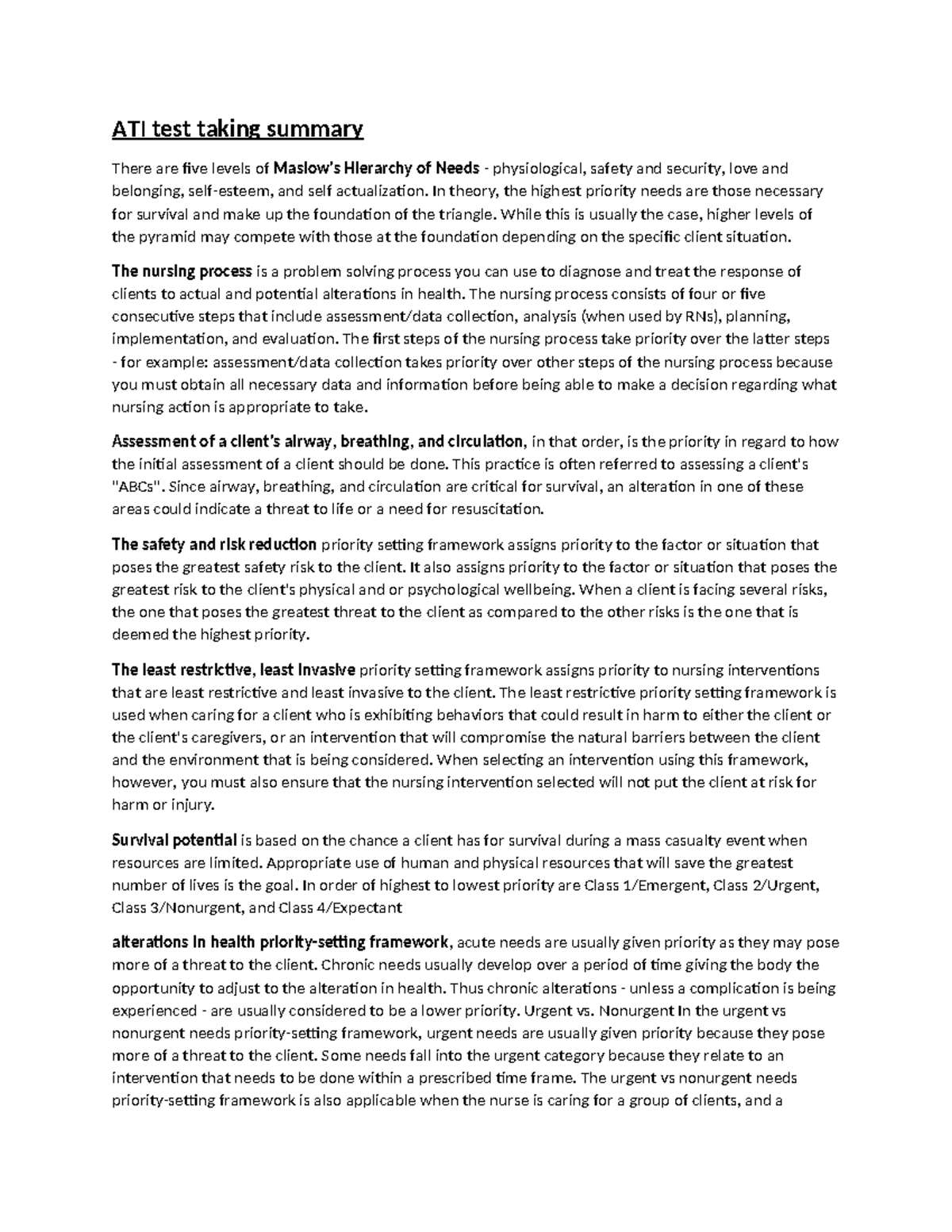 ATI summary test taking - ATI test taking summary There are five levels ...