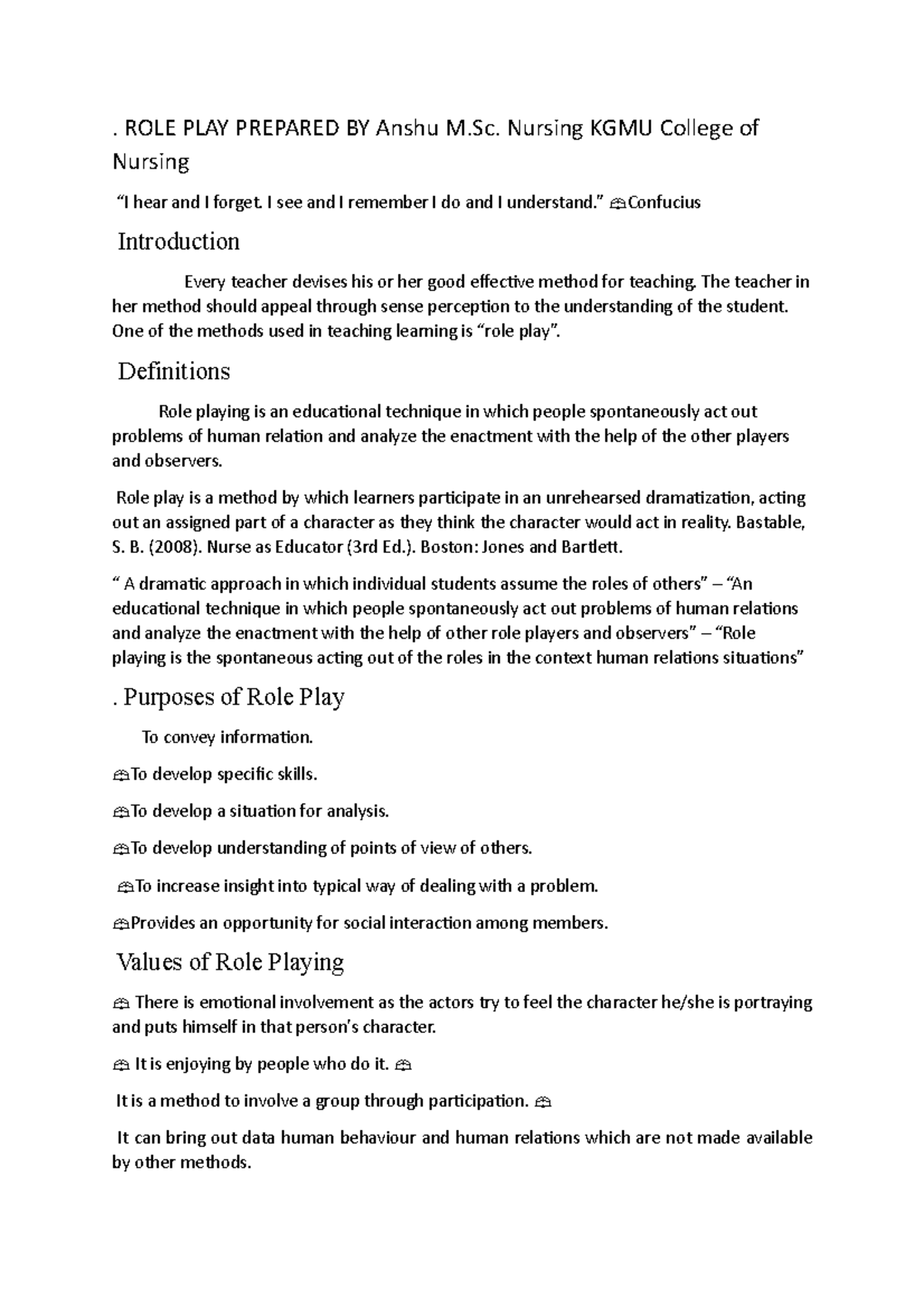 ROLE PLAY - ROLE PLAY PREPARED BY Anshu M. Nursing KGMU College of ...