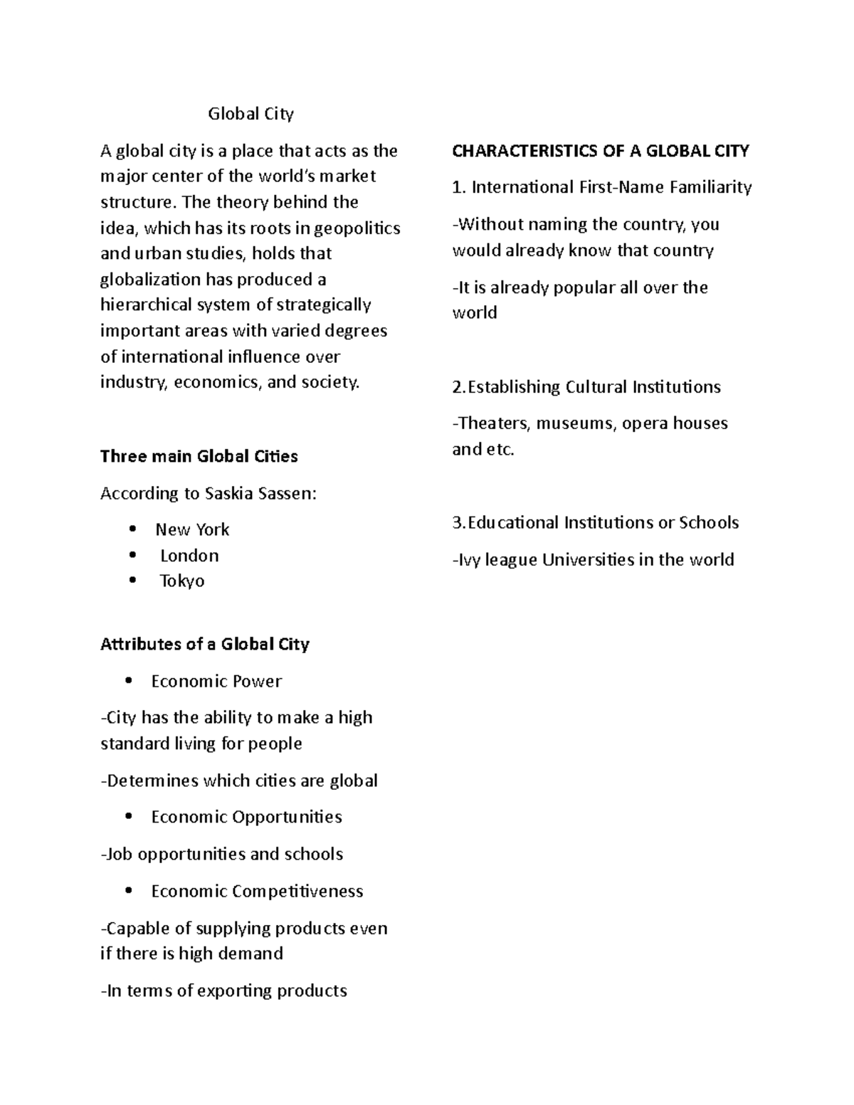 Global city - The theory behind the idea, which has its roots in ...