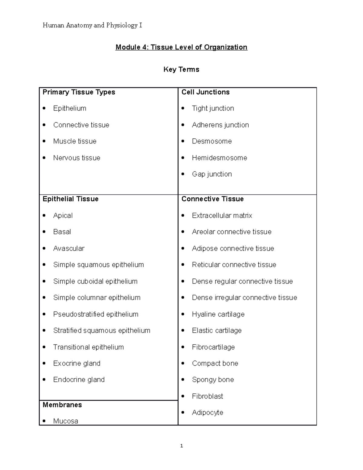 2021-BIOL 2651-Anatomy-Physiology-I-Key-Terms-Module-4 - Human Anatomy ...
