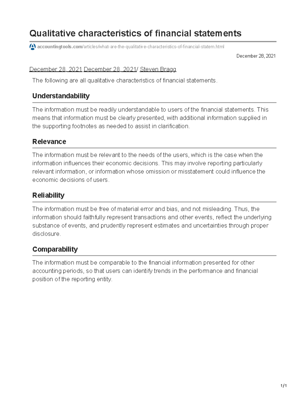 Qualitative characteristics of financial statementsEnhancing (Secondary ...