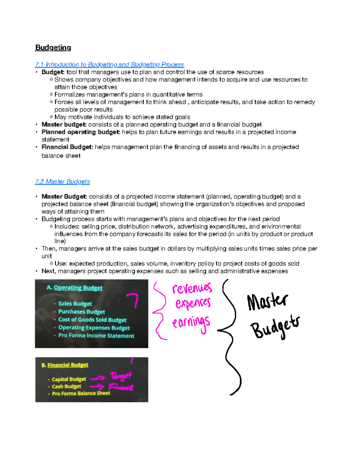 Budgeting Notes - Budgeting 7 Introduction to Budgeting and Budgeting ...