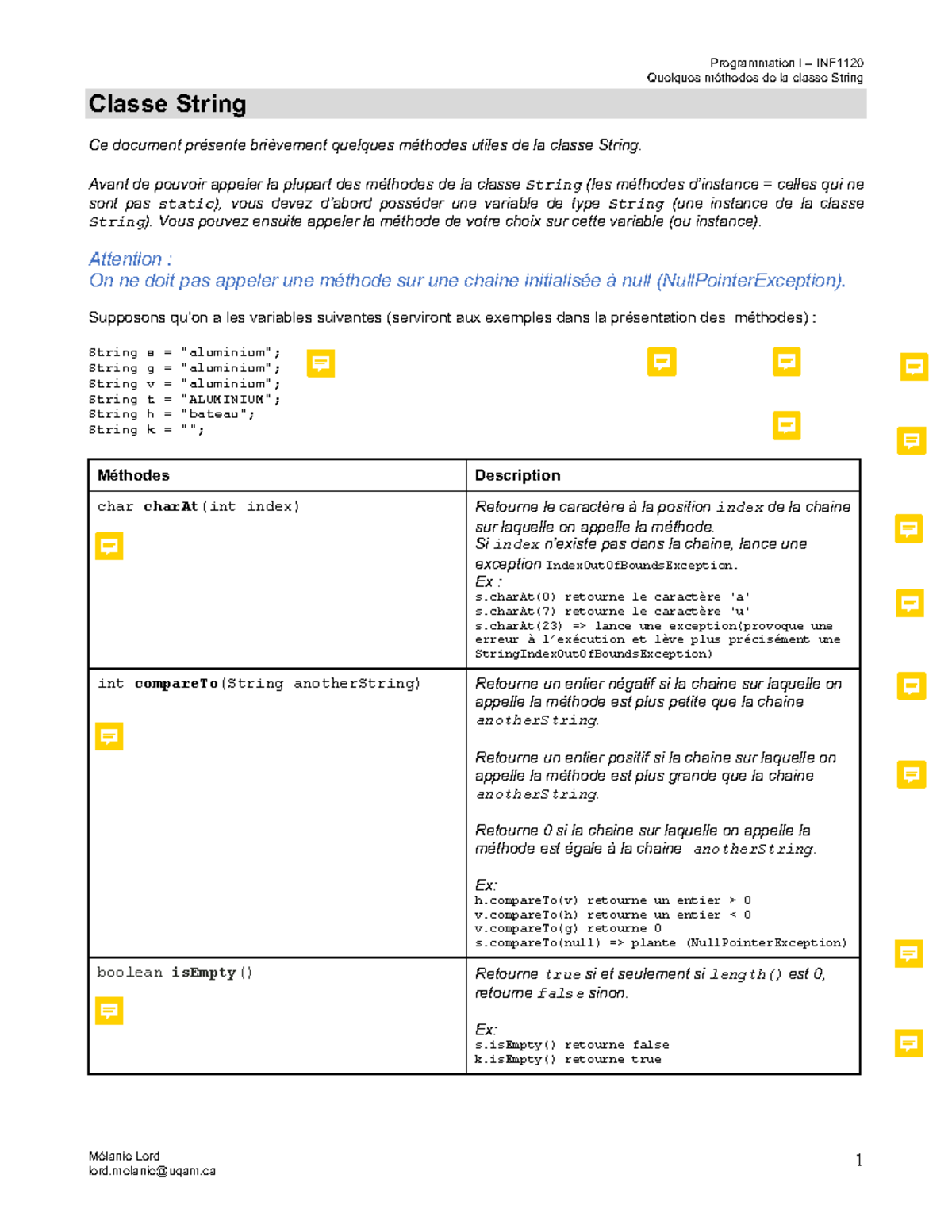 Notes Cours Classe String - Quelques méthodes de la classe String ...