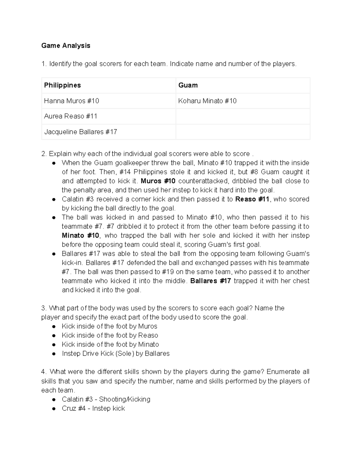 Game Analysis - Game Analysis Identify the goal scorers for each team ...