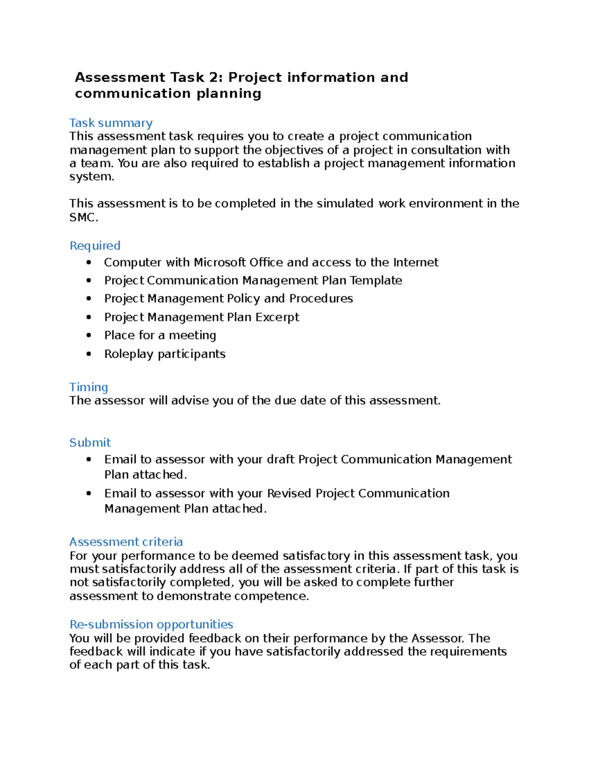 Assessment Task 2 - PROJECT MANAGEMENT - Assessment Task 2: Project ...