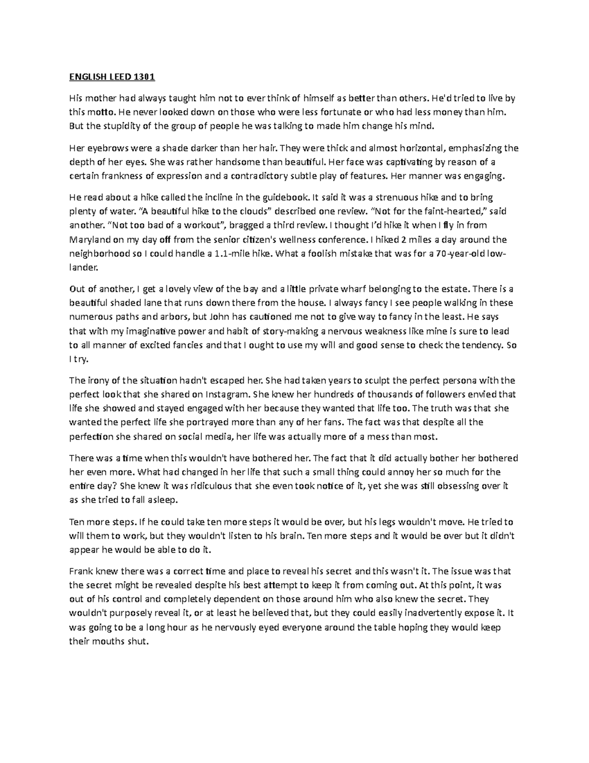 English LEED 1301 - I recollect that my first exploit in squirrel ...