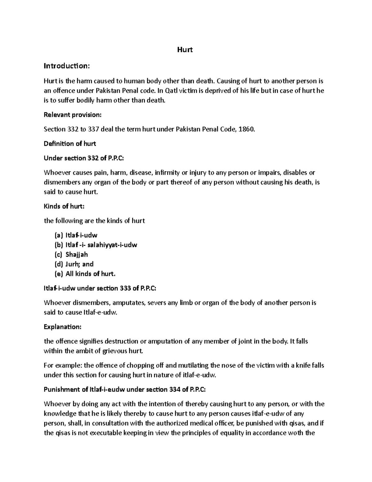 Hurt topic ppc notes - Hurt Introduction: Hurt is the harm caused to ...