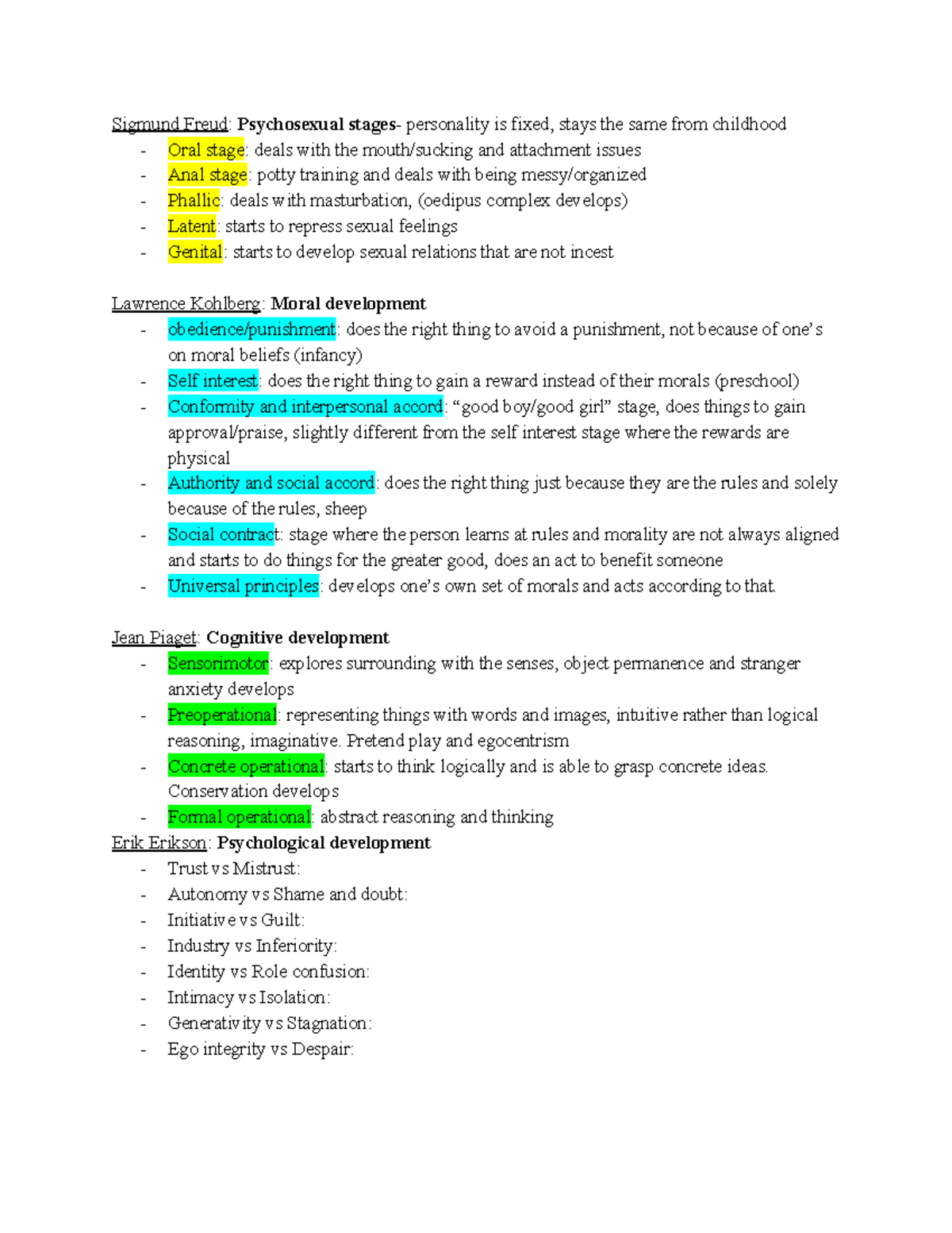 SOCY 101 test 2 notes - Sigmund personality is fixed, stays the same ...