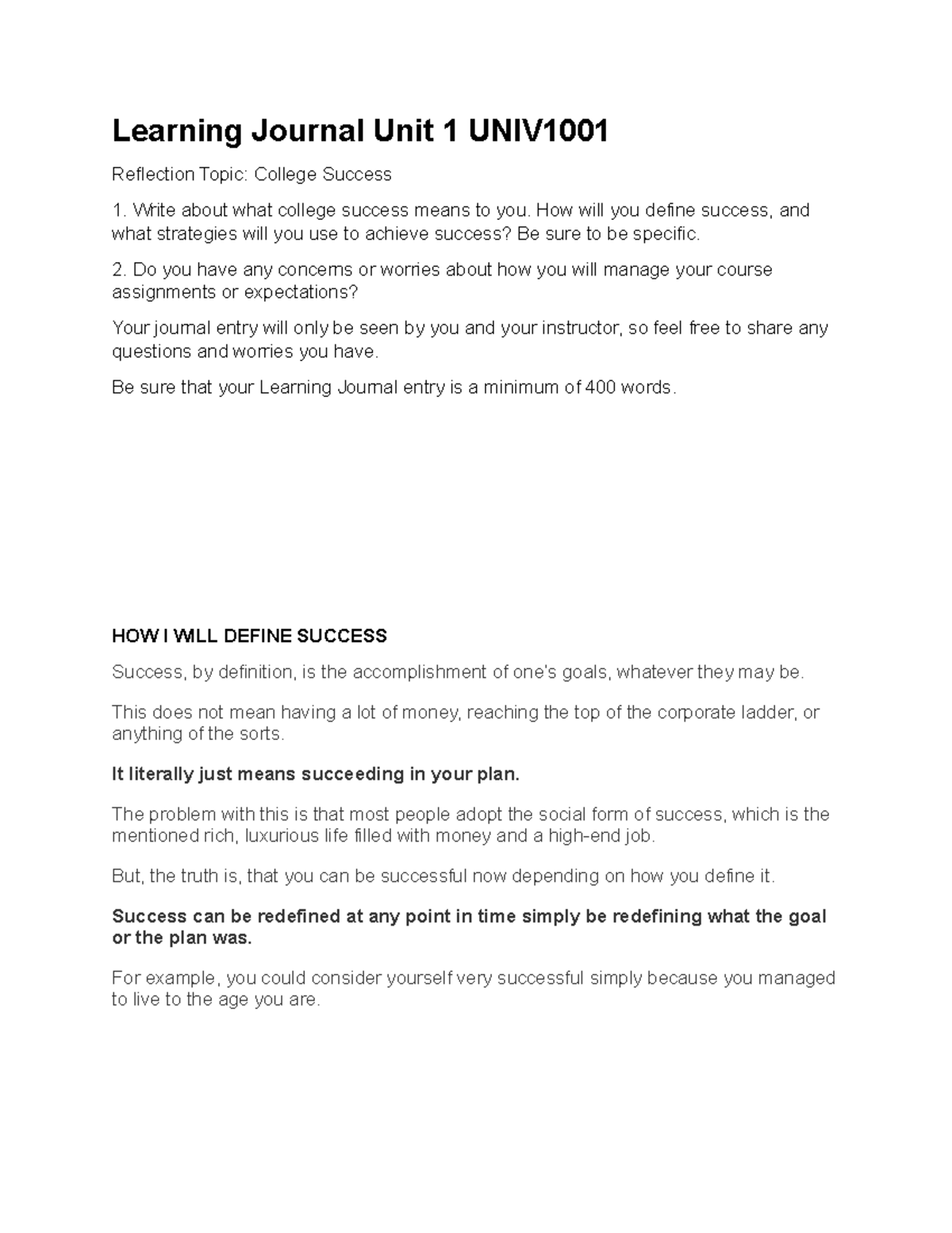 College Success: Defining and Achieving Success in College - Studocu