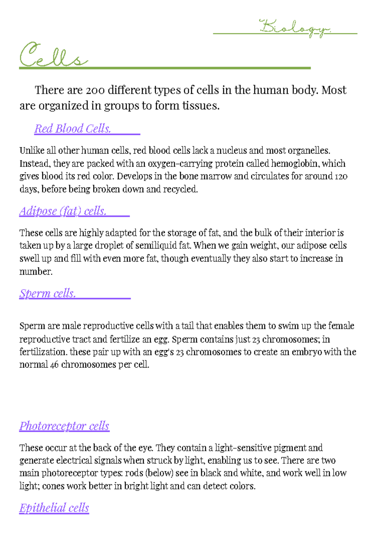 Different Types of Cells - Biology. Ce s There are 200 dierent types of ...