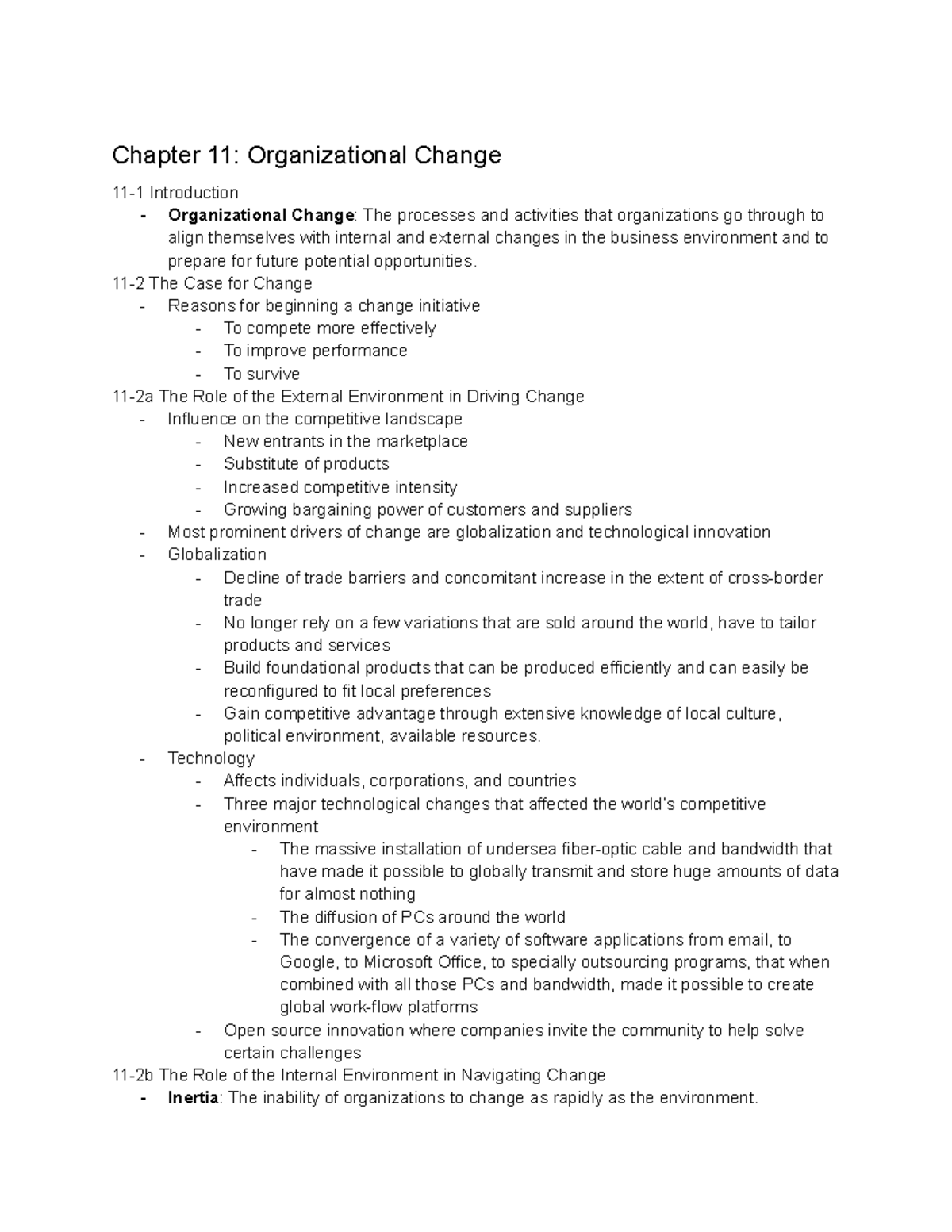 MGMT 310 Chapter 11 - Chapter 11: Organizational Change 11-1 ...