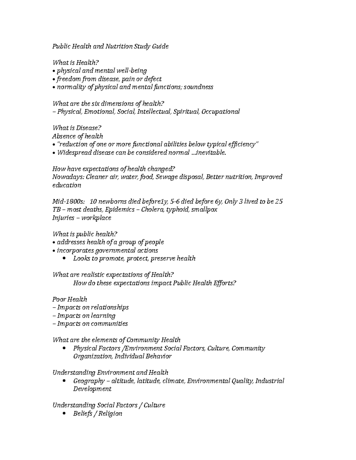 Public Health and Nutrition Study Guide - .. How have expectations of ...