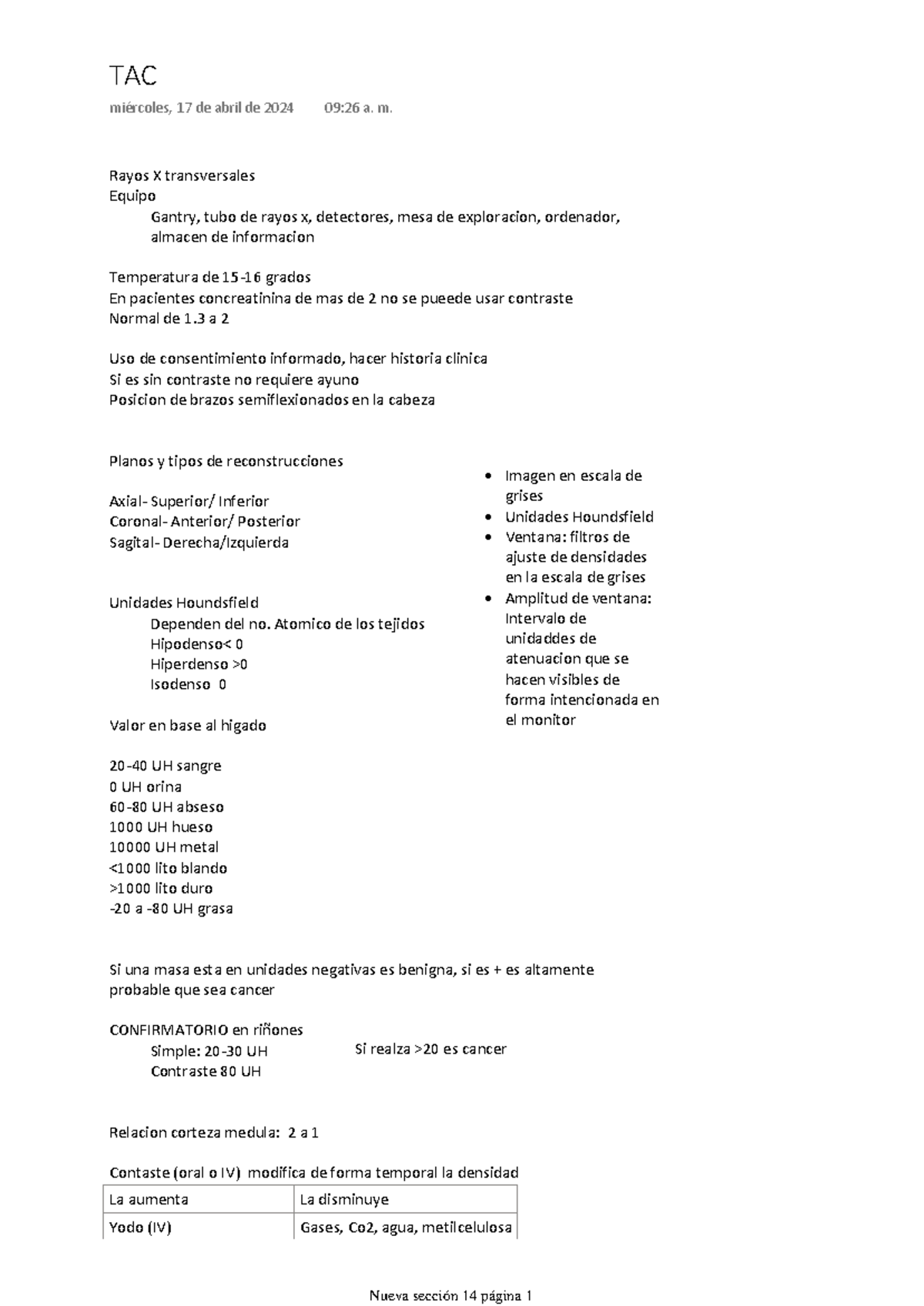 TAC - Resumen de tema visto en clase. - Rayos X transversales Equipo ...