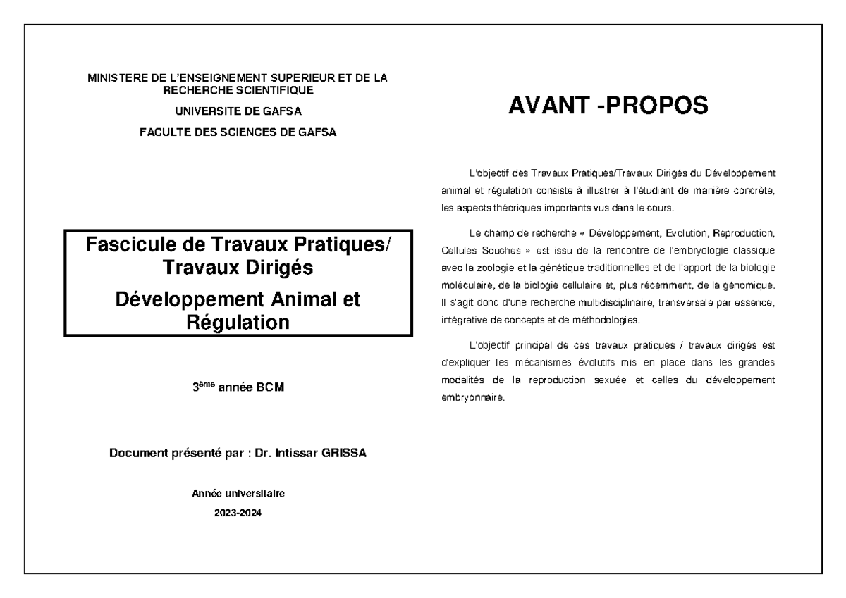 Fascicule Developp animal et régulation - MINISTERE DE L’ENSEIGNEMENT ...