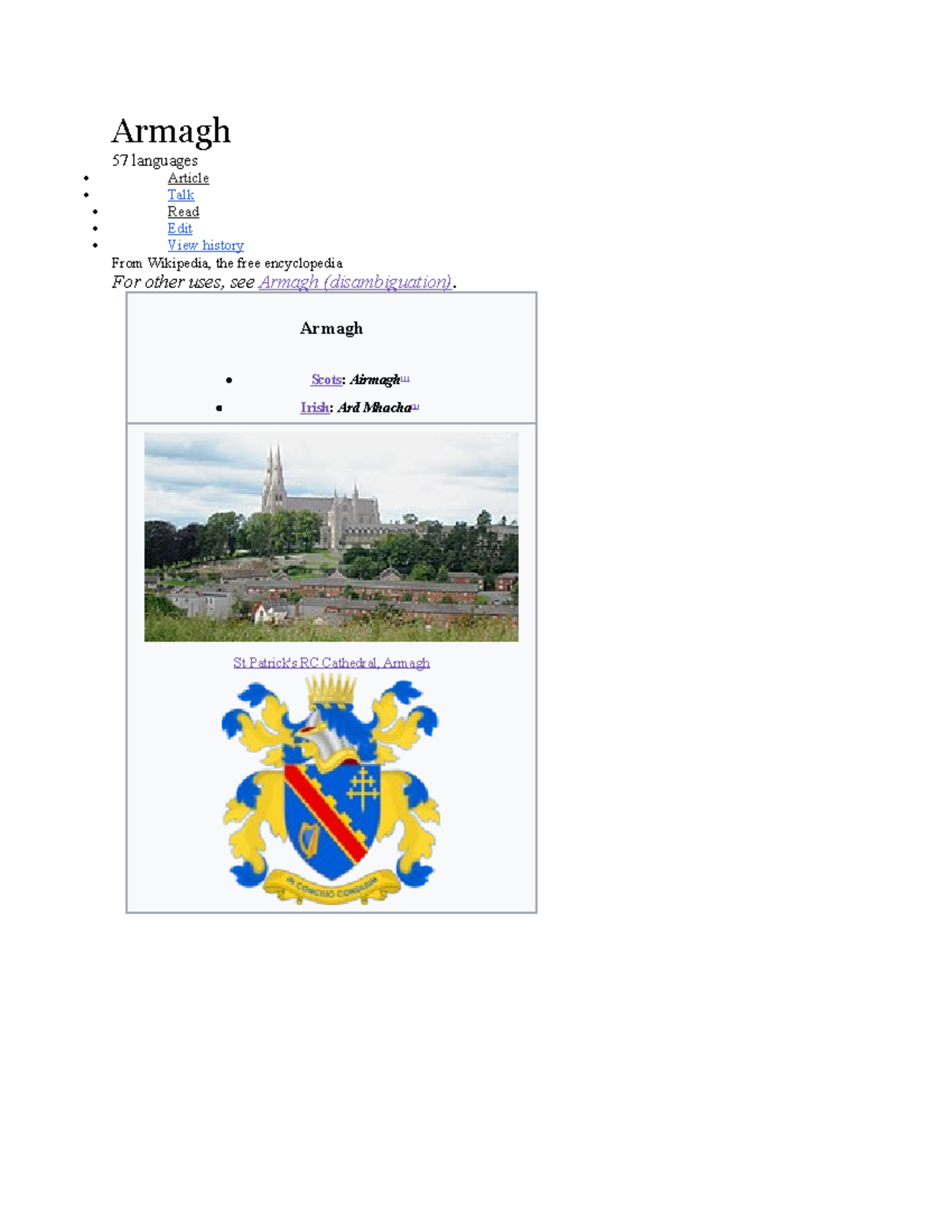 Armagh - Irish history and romans - Armagh 57 languages Article Talk ...