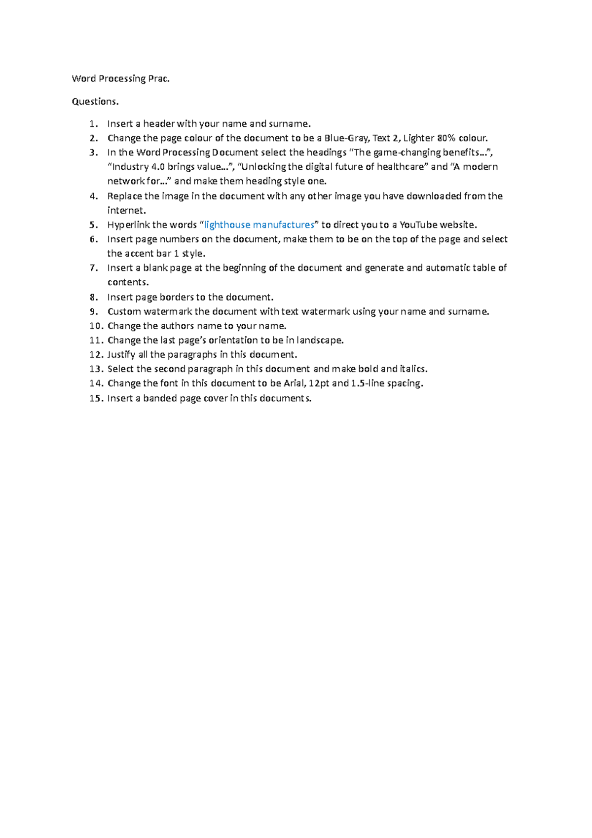 Word Processing Prac Questions - Word Processing Prac. Questions. 1 ...