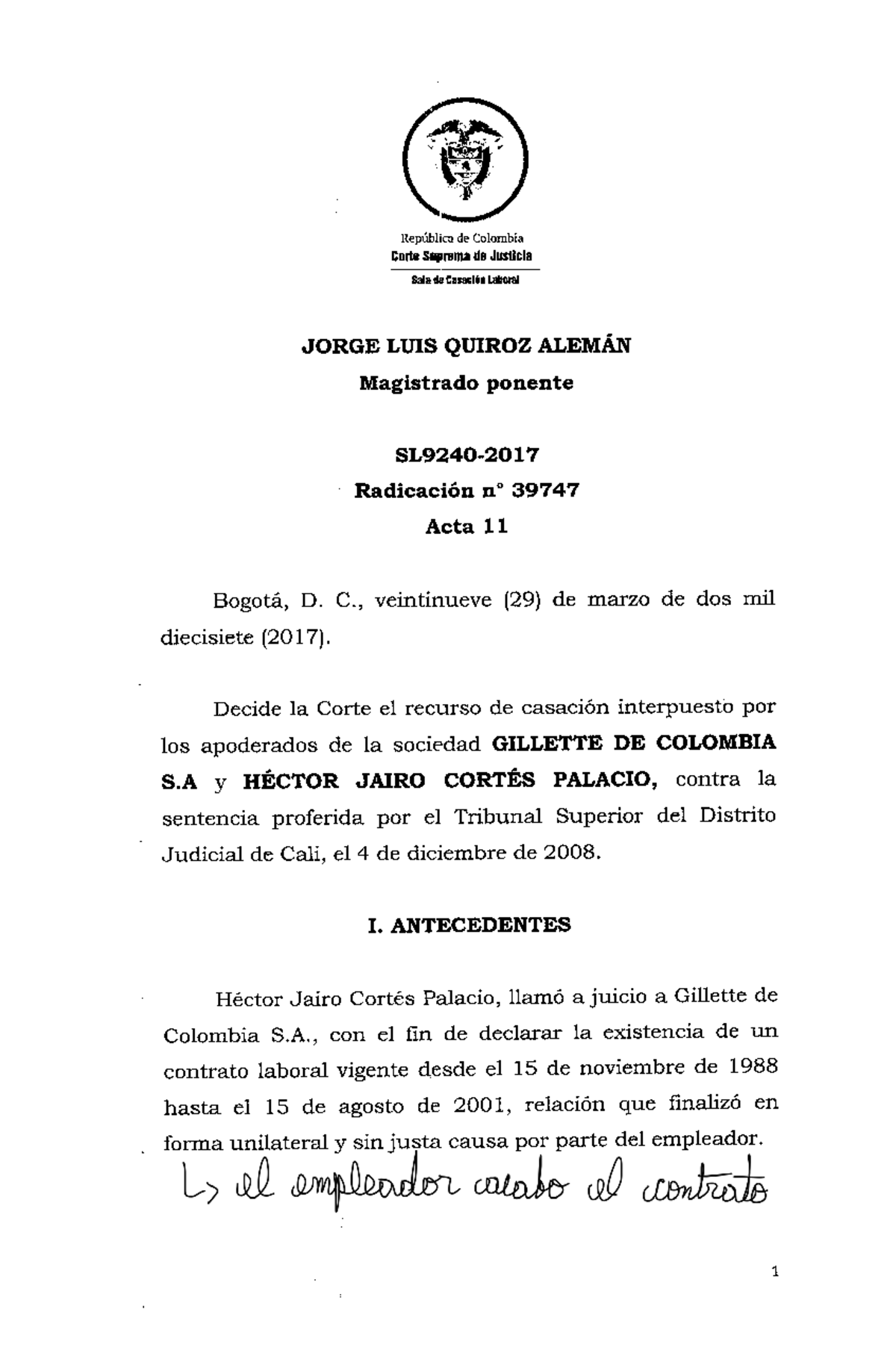 SL9240-2017 - Sentencia - Derecho Laboral - Studocu