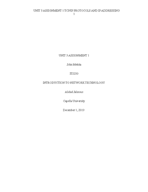 Unit 3 Assignment - Unit 3: Network Models and Protocols The role of protocols and IP addressing ...