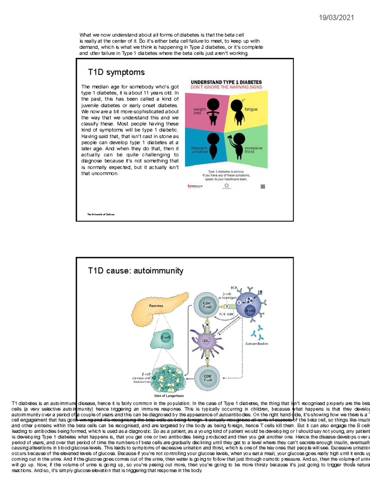 Human Biology Topic 7.2 Diabetes Type 1 and Type 2 - BIOL1008 - The ...