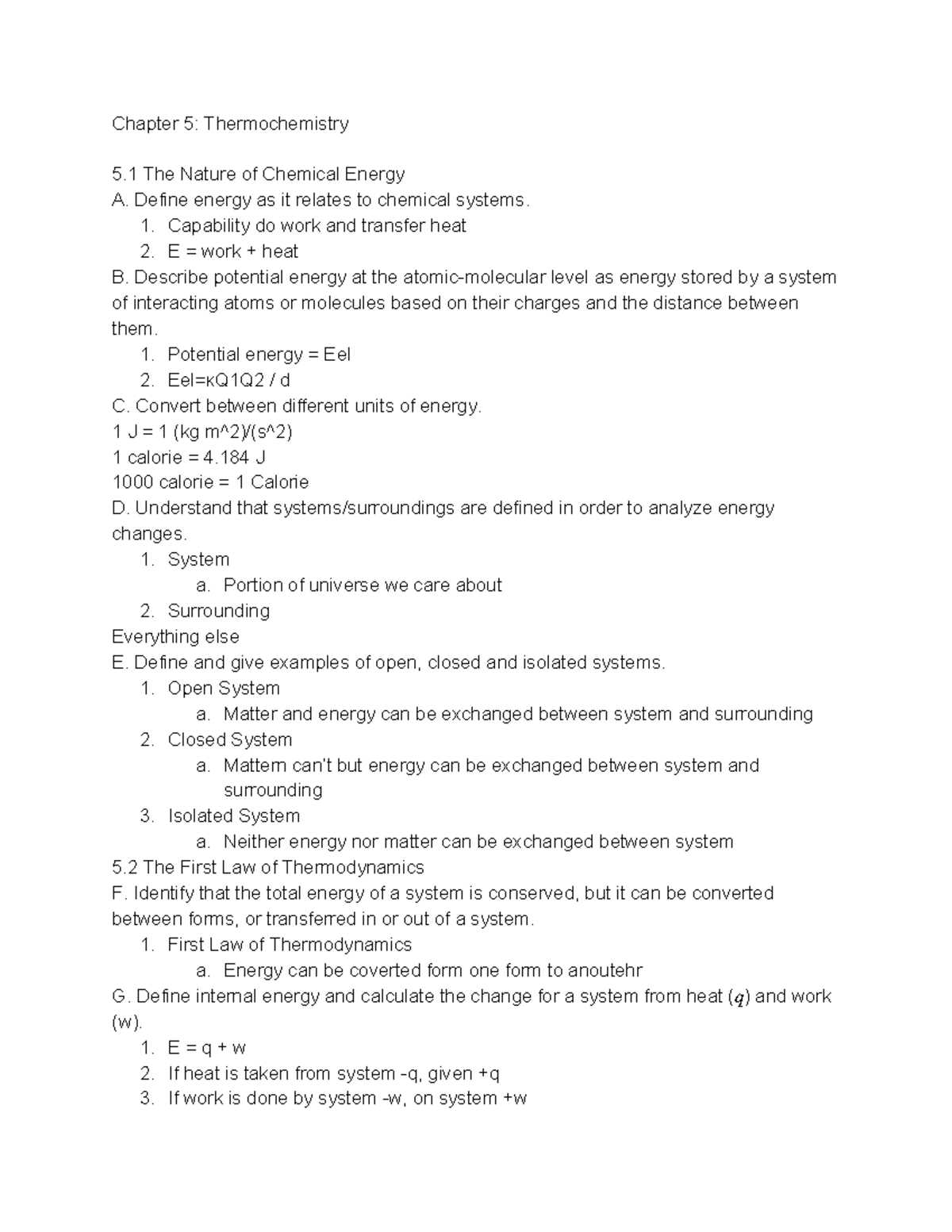 UNIT 2 Principles of Chemistry I review - Chapter 5: Thermochemistry 5 ...