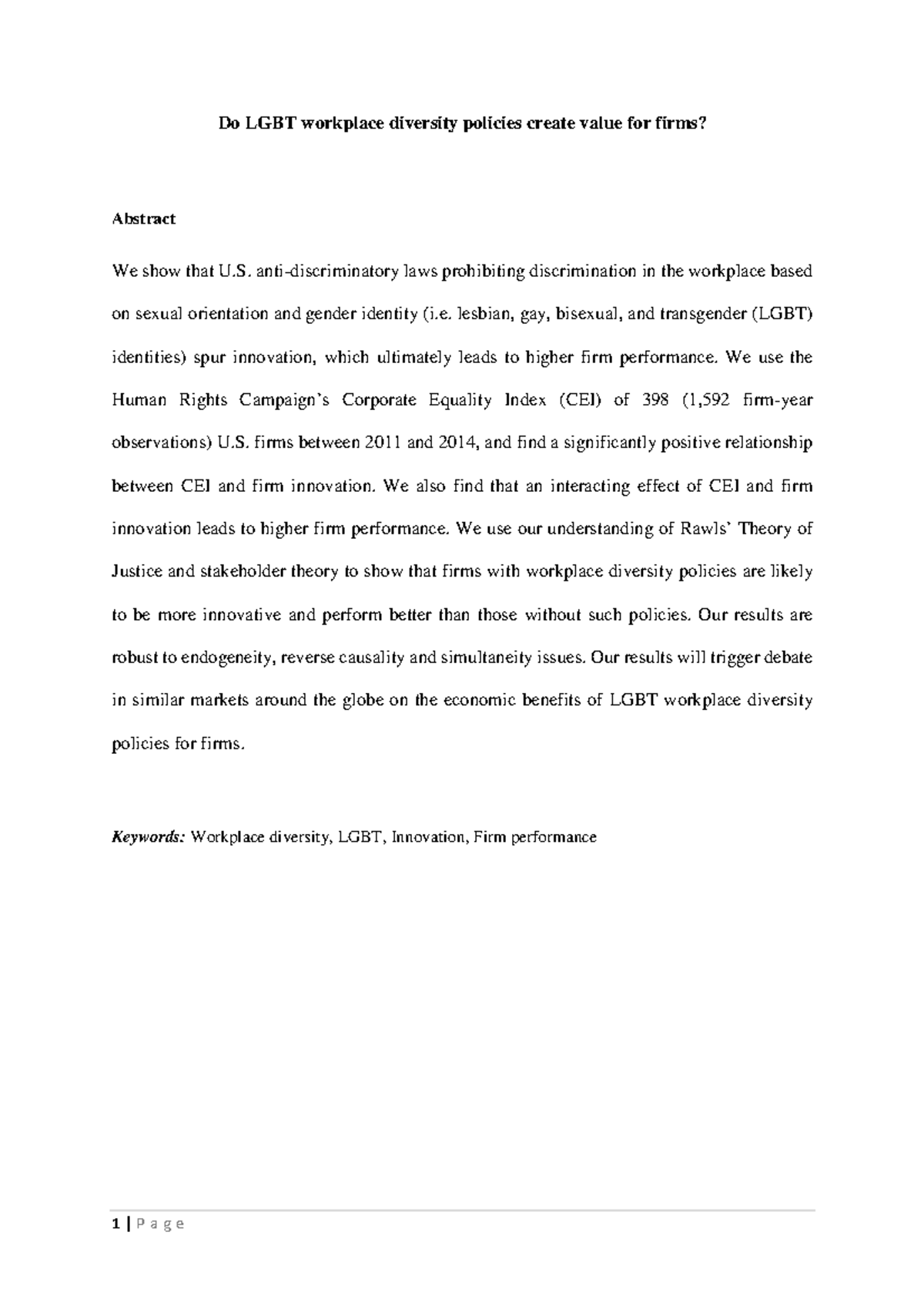 Do LGBT Workplace Diversity Policies Create - anti-discriminatory laws ...