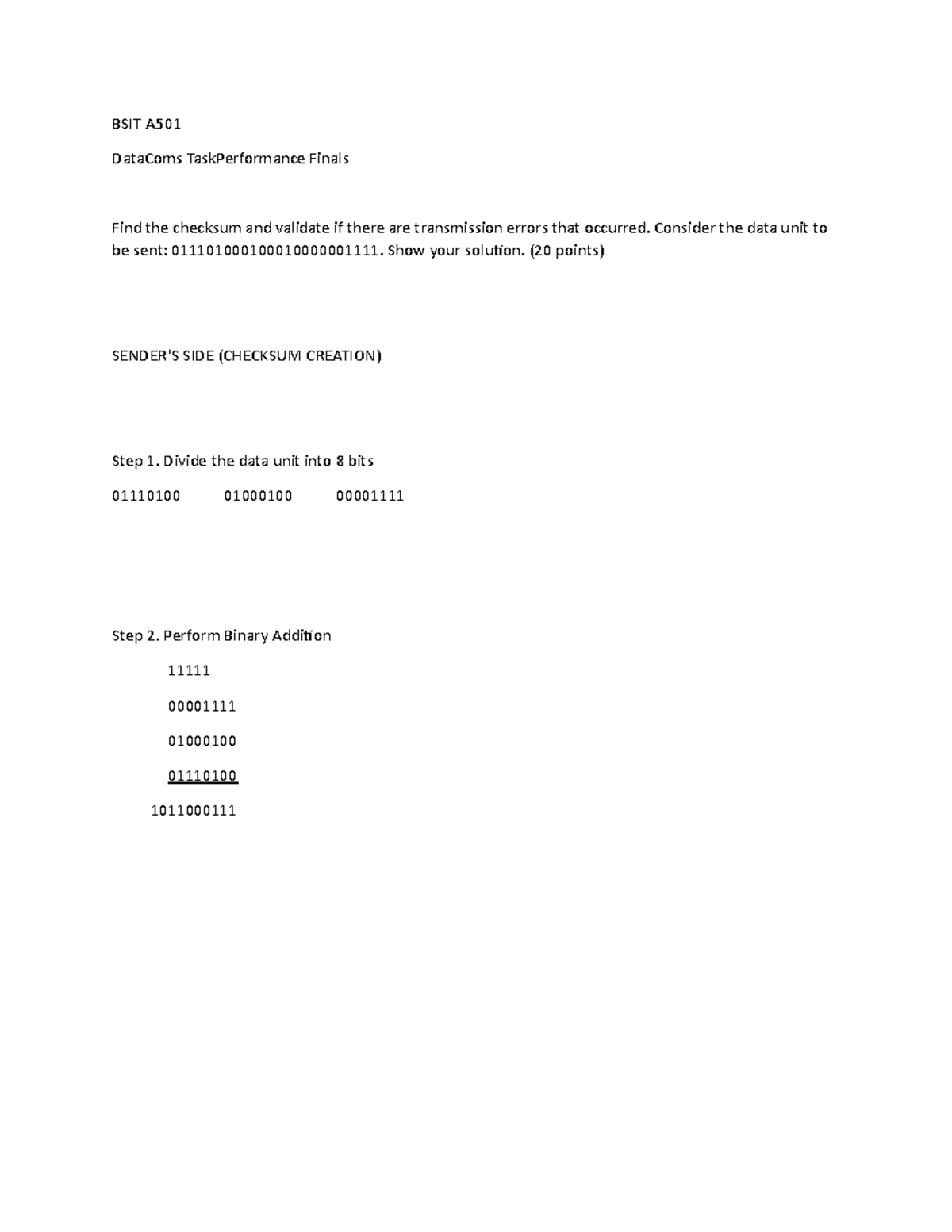 07 Task Performance 1 Data Coms Finals - BSIT A DataComs TaskPerformance Finals Find the ...
