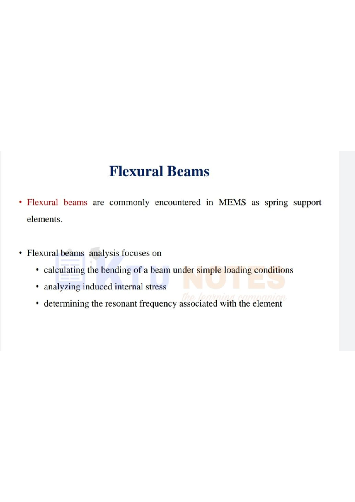 Flexural beams - LECTURE NOTES OF GIVEN TOPIC - MEMS - Studocu