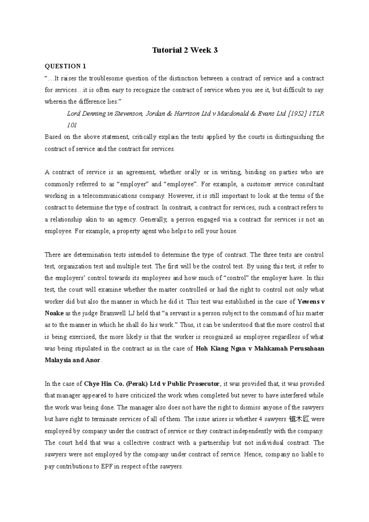 Tutorial 2 Week 3 - Tutorial 2 Week 3 QUESTION 1 “.. raises the troublesome question of the ...