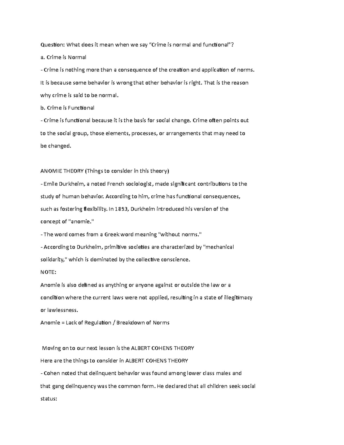 CRIM2 Lecture 6 - Question: What does it mean when we say “Crime is ...