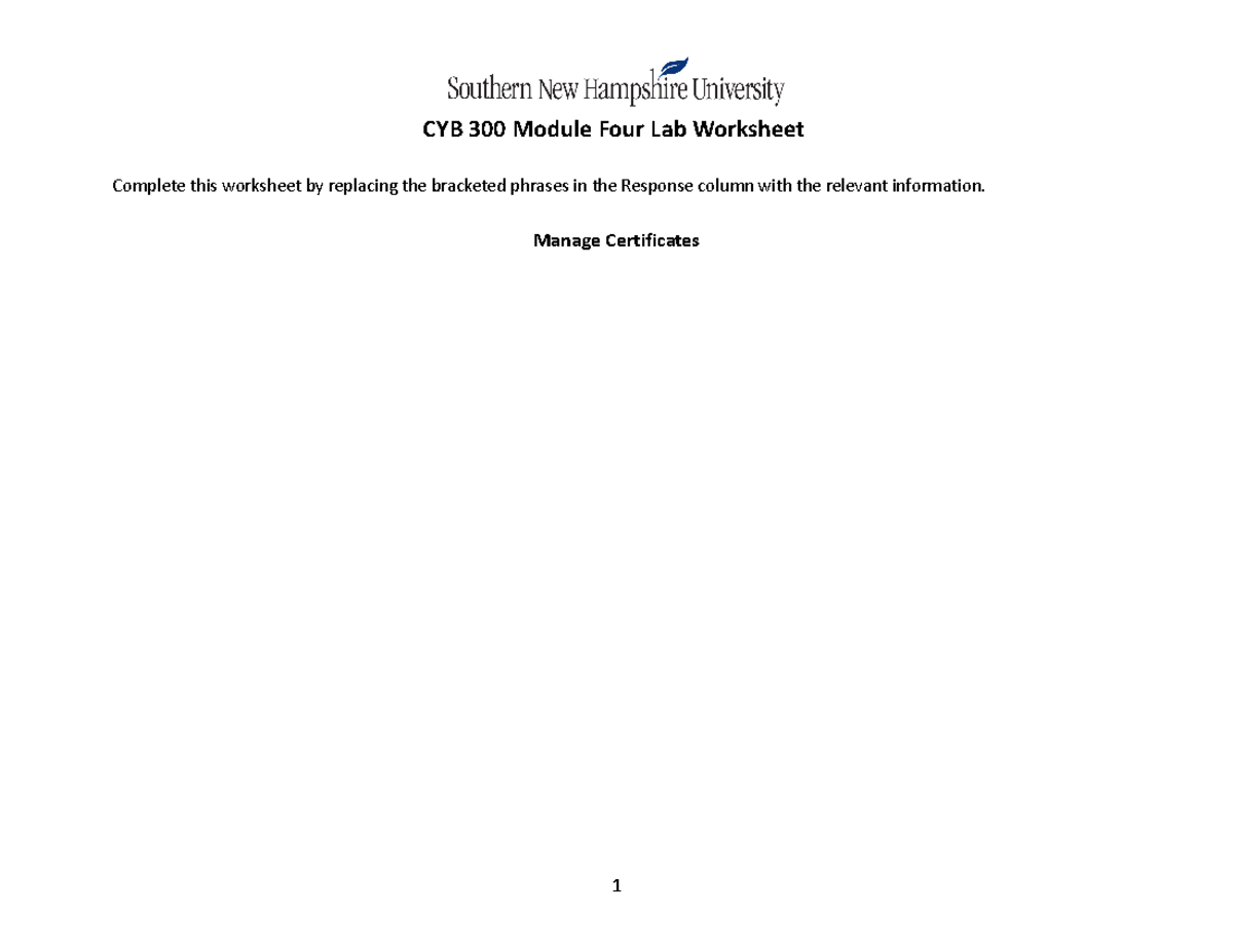 CYB 300 Module Four Lab Worksheet Zemas Howard - CYB 300 Module Four ...