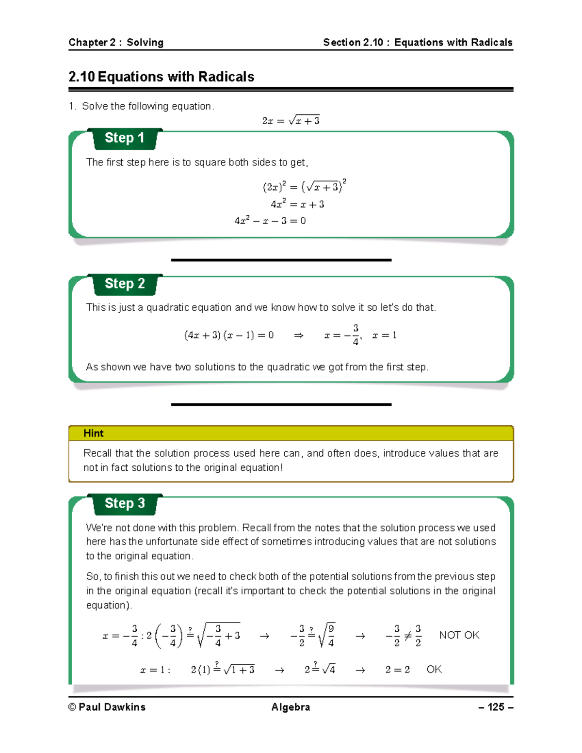 Equations with Radicals - 2 Equations with Radicals Solve the following ...