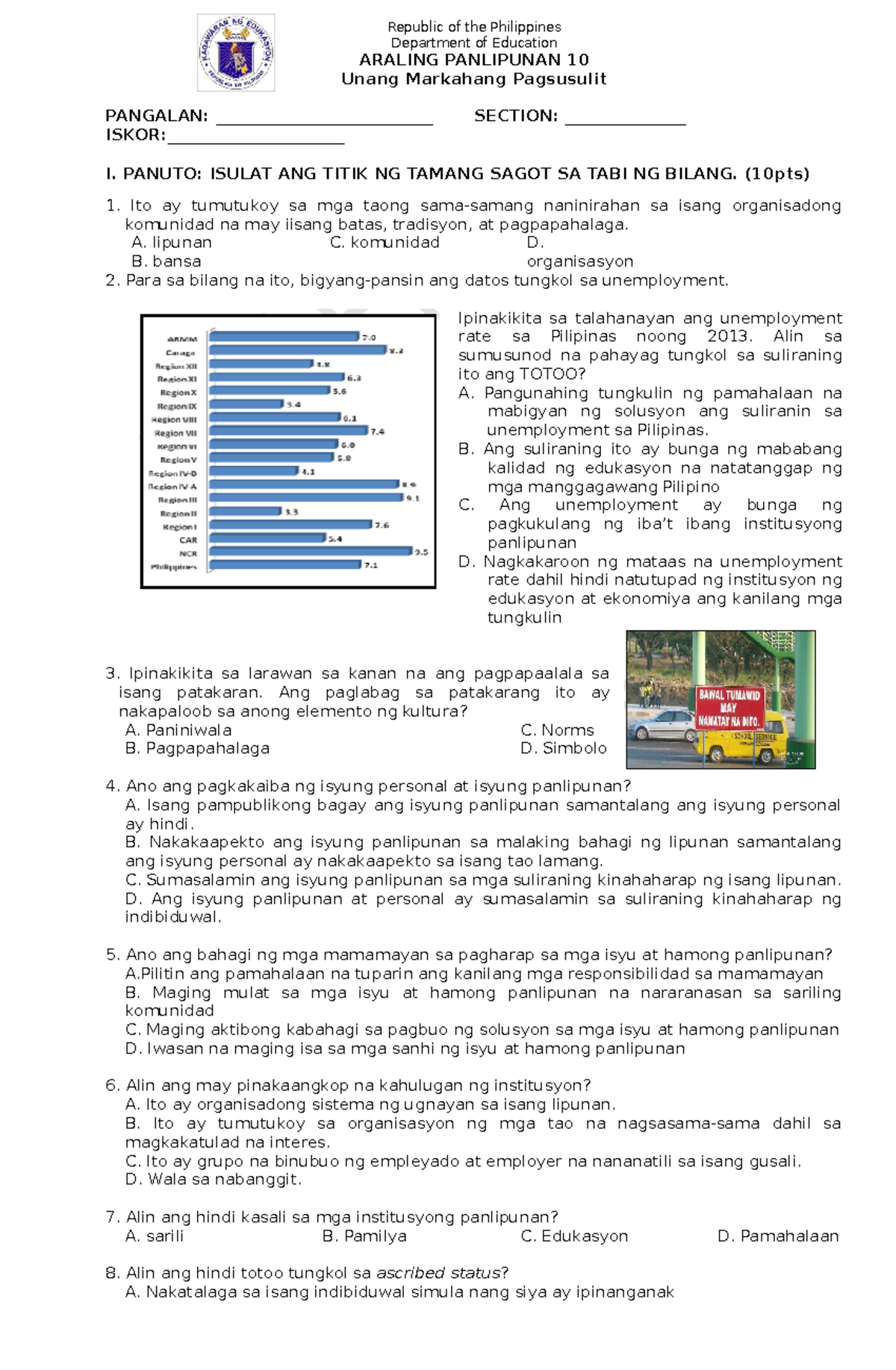 Ap10.1st - Copy - It is a sample of Periodical Test - Republic of the ...