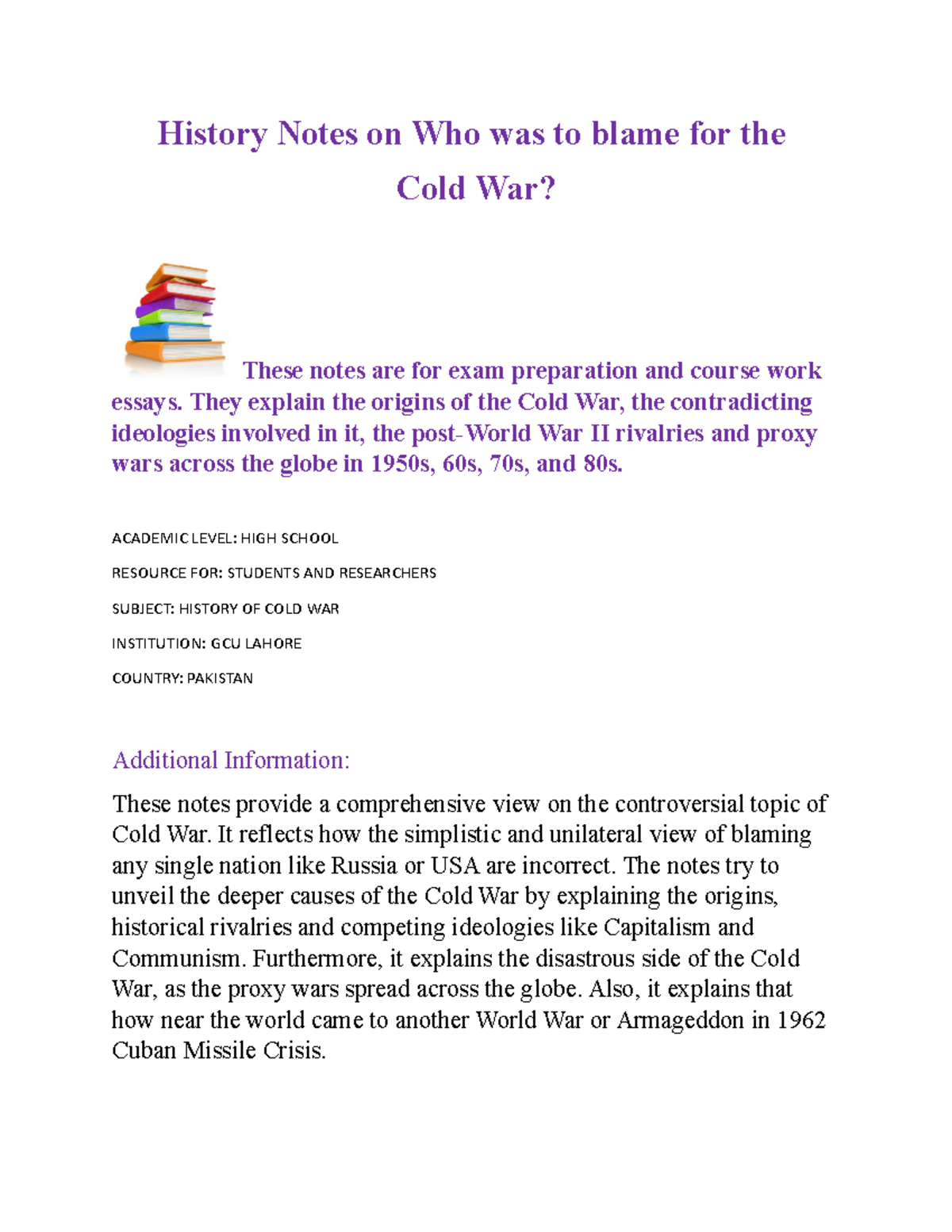 Cold-war-6 - notes - History Notes on Who was to blame for the Cold War ...