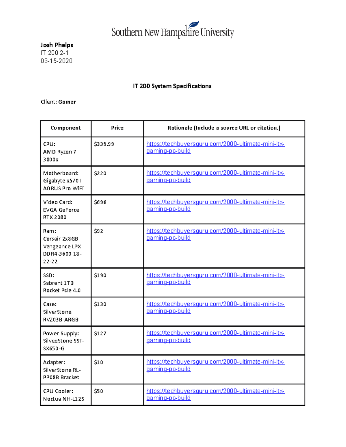 IT 200 System Spec 2-1 - CFII-UA 101 learning module 2-1 project - Josh ...