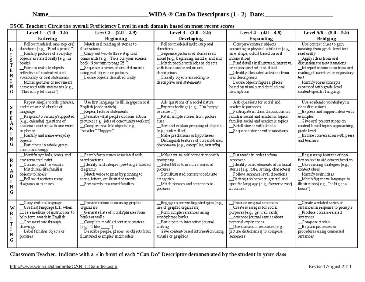 Lecture Notes 1-2 - Name_______________________________WIDA ® Can Do ...