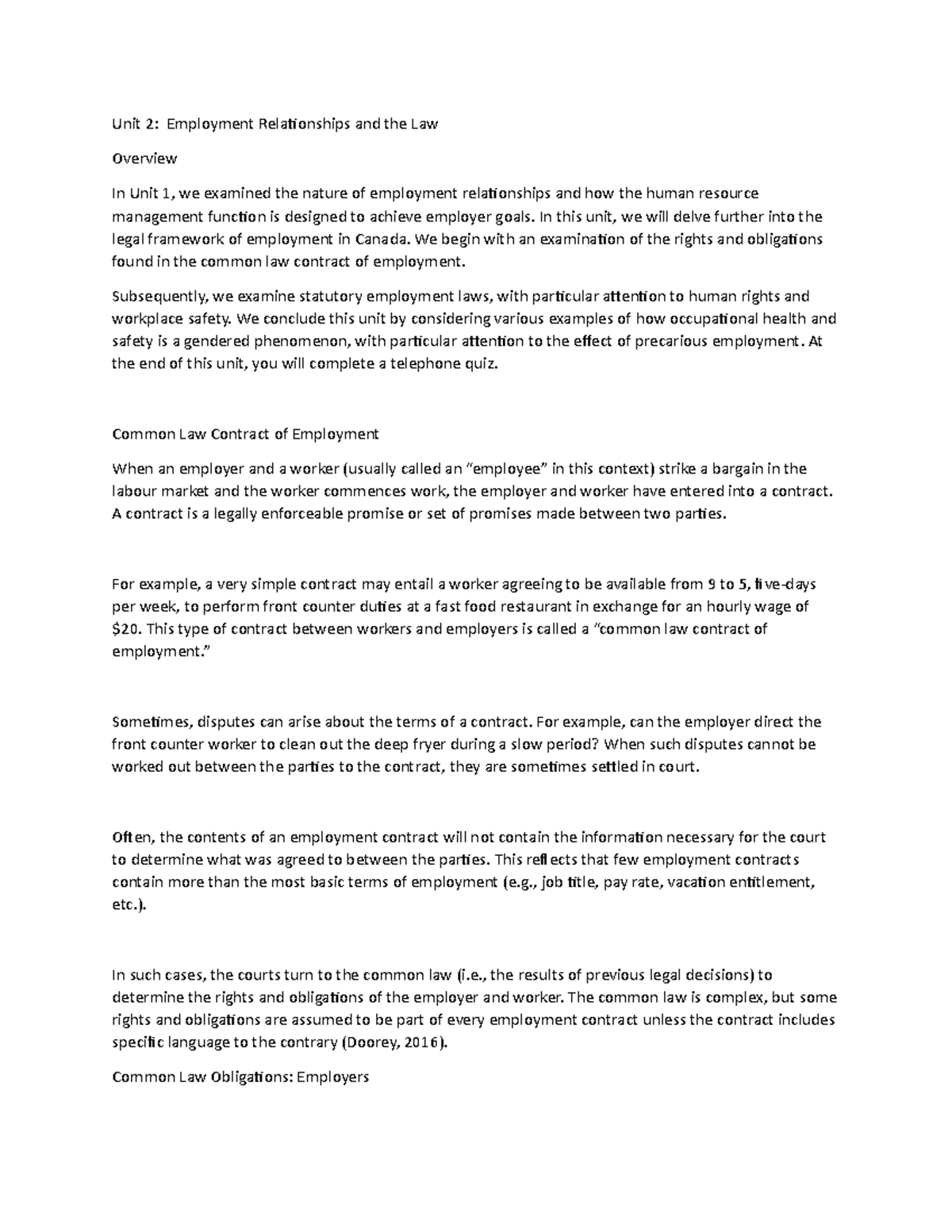 Unit 2 Lessson - unit2 - Unit 2: Employment Relationships and the Law ...